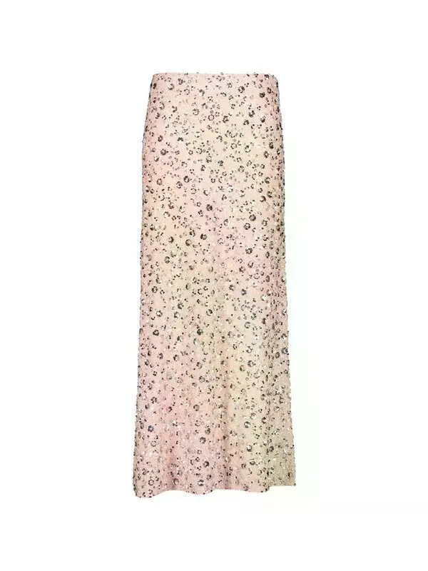 Rabanne Flower-embroidered Sequinned Midi Skirt - Pink
