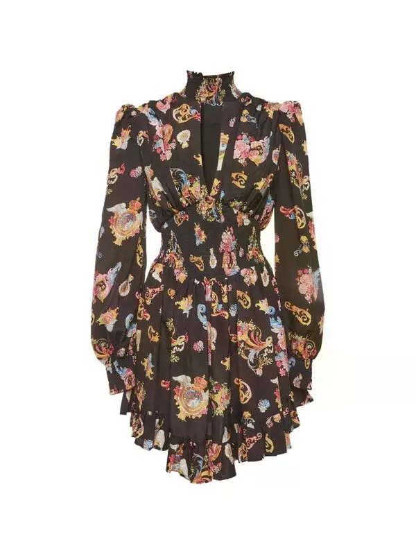Versace Versailles Print Smocked Mini Dress
