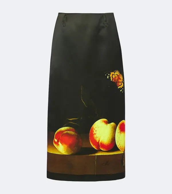 Dries Van Noten Printed Satin Midi Skirt