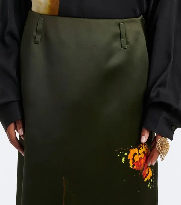 Dries Van Noten Printed Satin Midi Skirt
