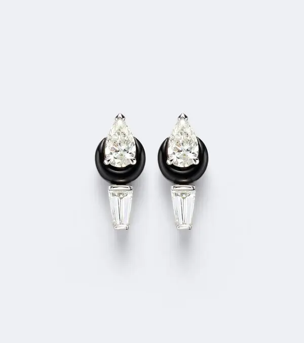 Nikos Koulis Oui 18kt White Gold And Enamel Earrings With Diamonds - Silver