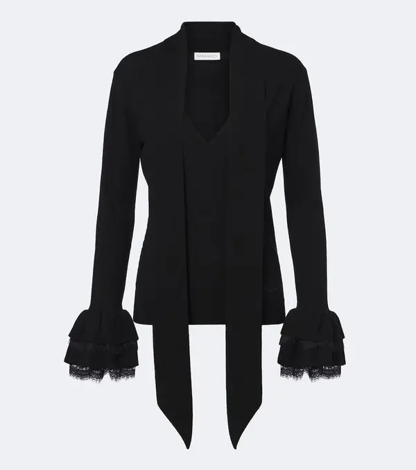 Nina Ricci Lace-trimmed Wool-blend Top