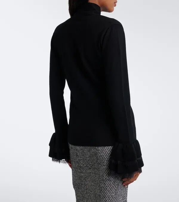 Nina Ricci Lace-trimmed Wool-blend Top