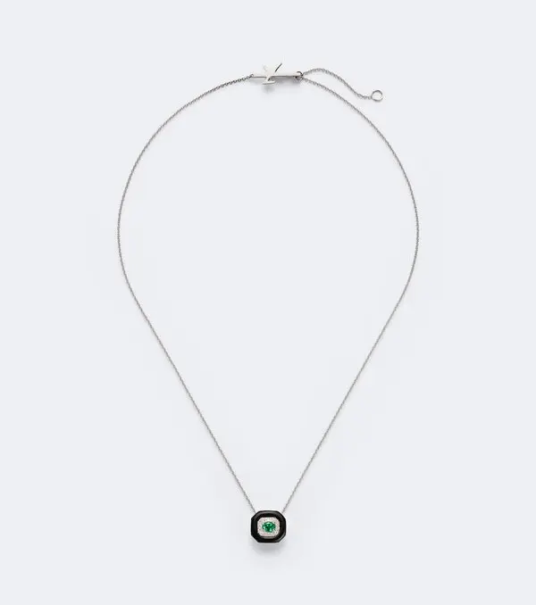 Nikos Koulis Oui 18kt White Gold And Enamel Pendant Necklace With Emerald And Diamonds - Silver