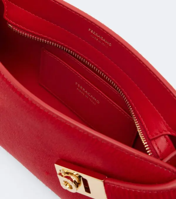 FERRAGAMO Hug Small Calf Hair Clutch - Red