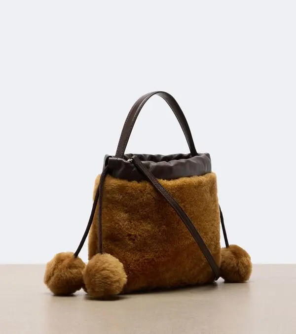 JIMMY CHOO Drawstring Mini Shearling Top-handle Bag