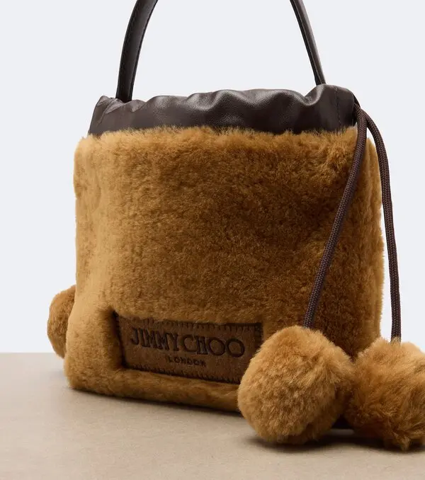 JIMMY CHOO Drawstring Mini Shearling Top-handle Bag