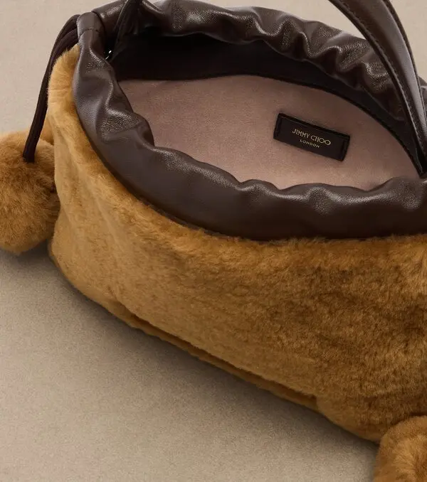 JIMMY CHOO Drawstring Mini Shearling Top-handle Bag