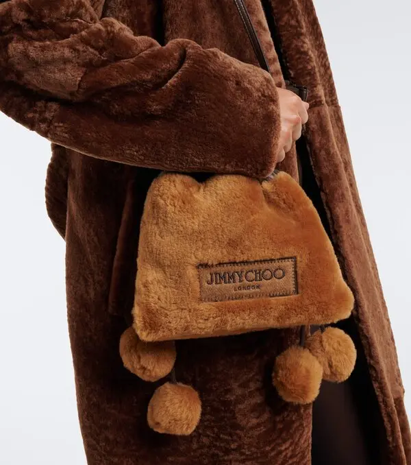 JIMMY CHOO Drawstring Mini Shearling Top-handle Bag