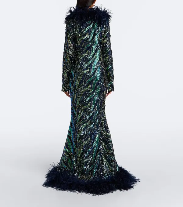 TALLER MARMO Hollywood Disco Feather-trimmed Gown