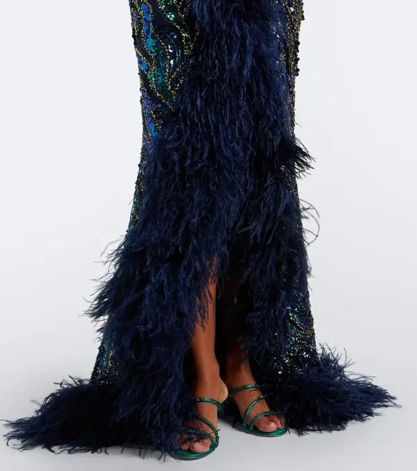 TALLER MARMO Hollywood Disco Feather-trimmed Gown