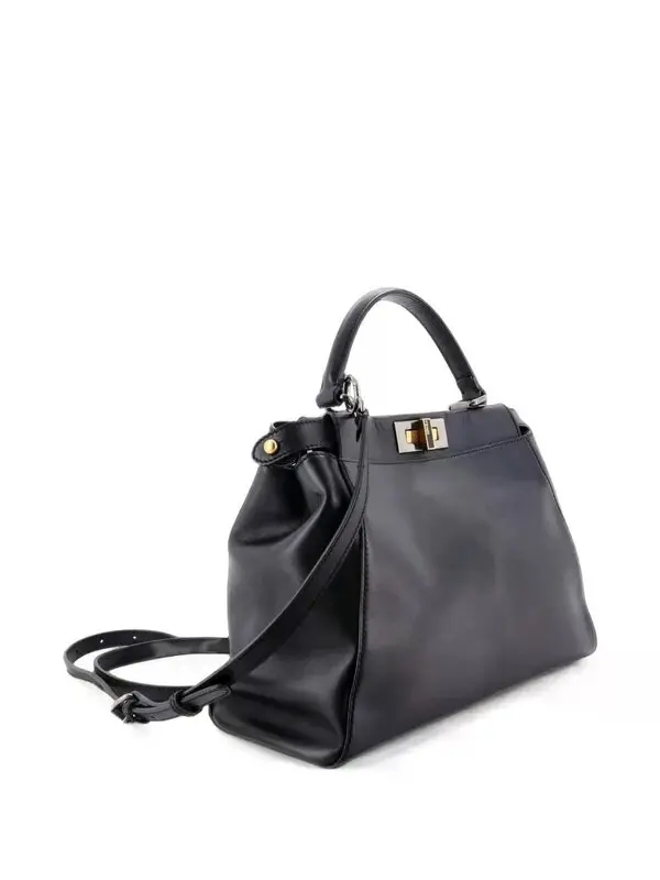 Fendi Peekaboo Bag Rigid Leather Regular Satchel - Black