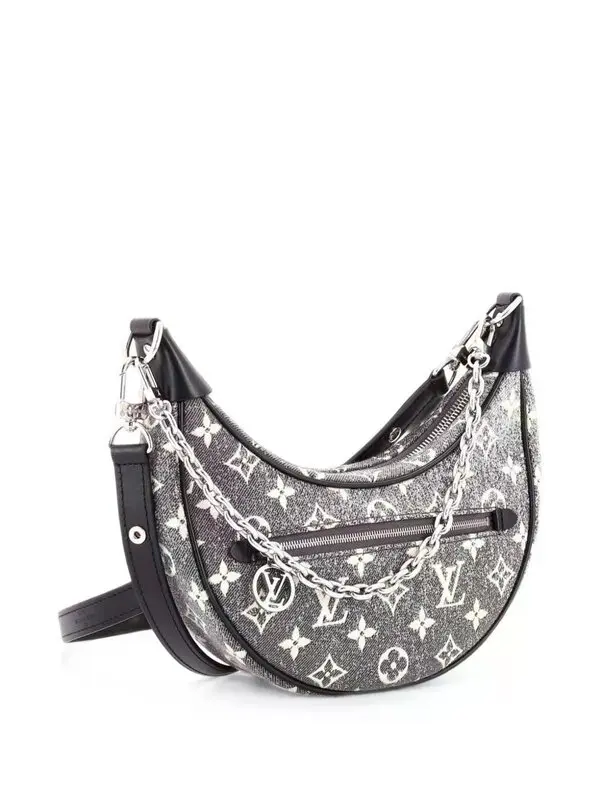 LOUIS VUITTON Loop Handbag Monogram Jacquard Denim Hobo Bag - Black