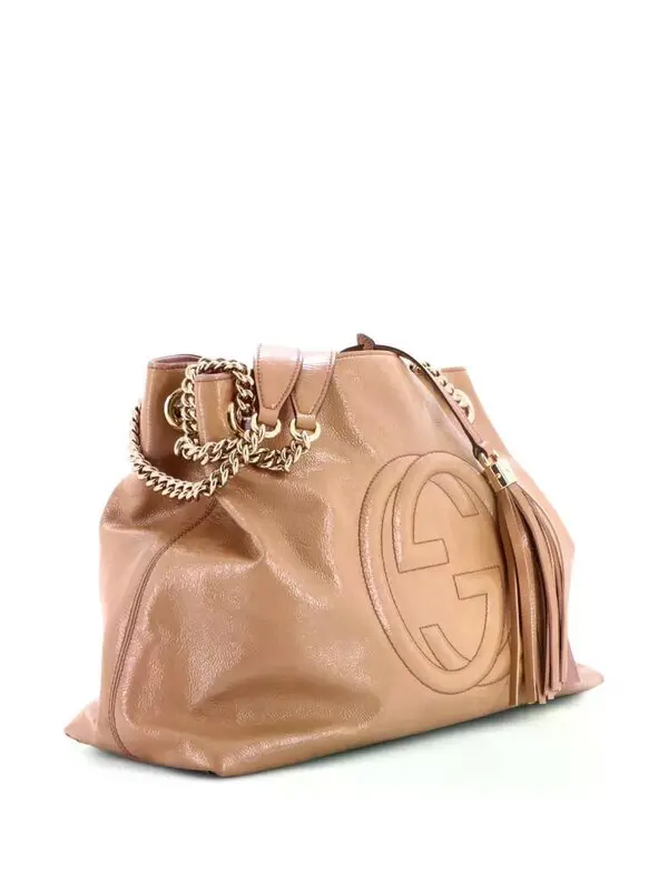 Gucci Soho Chain Strap Shoulder Bag Patent Medium Tote Bag - Neutrals
