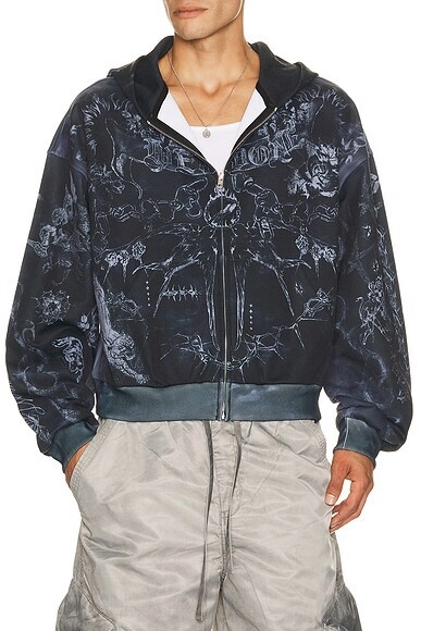 We11Done Tattoo Printed Zip Up Hoodie