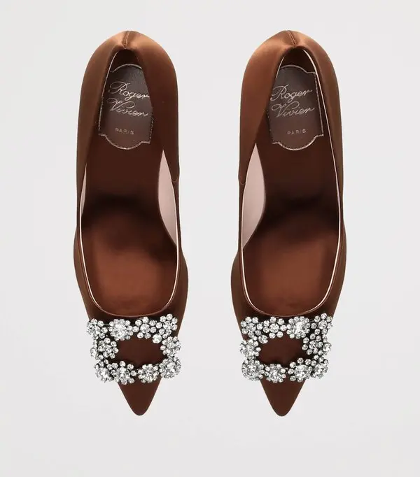 ROGER VIVIER Satin Decolleté Flower Strass Pumps 65