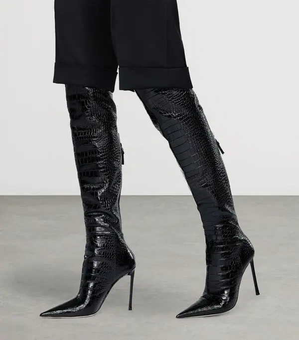 TOM FORD Croc-embossed Leather Over-the-knee Boots 105
