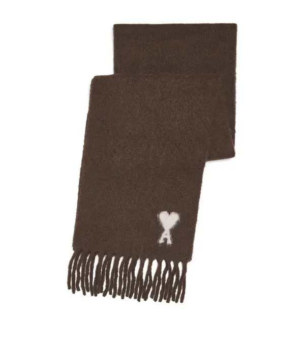 AMI Paris Alpaca-blend De Coeur Scarf - Brown
