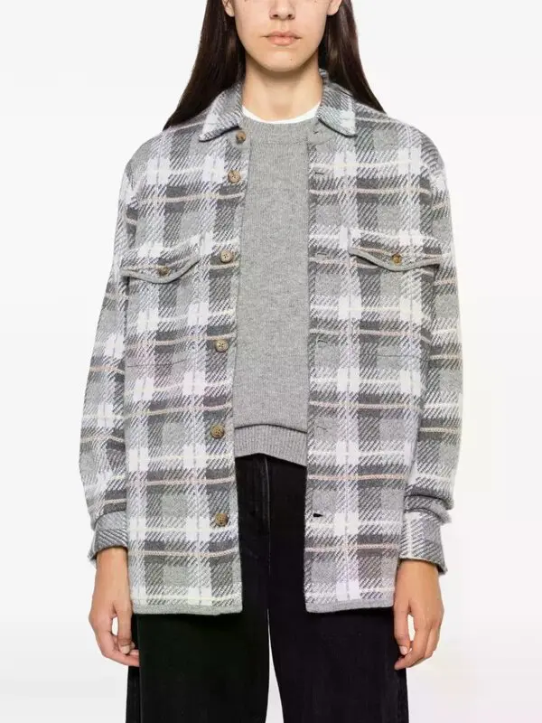 Guest In Residence Plaid-pattern Button-fastening Cardigan - Grey