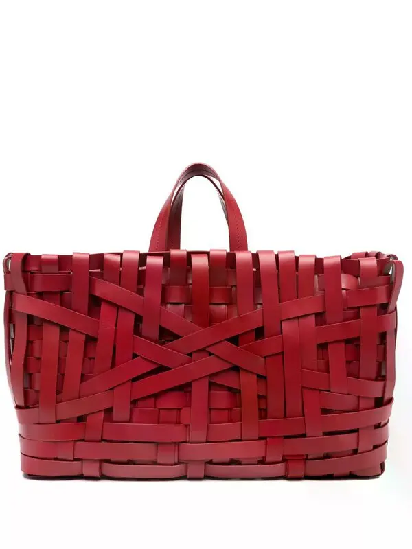 JIL SANDER Large Woven Leather Tote Bag - Red