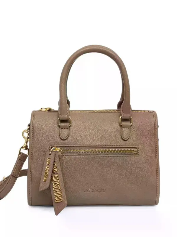 Moschino Logo-plaque Pebbled-effect Tote Bag - Neutrals