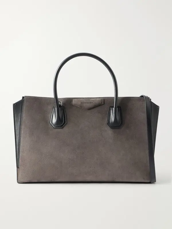 Givenchy Antigona Leather-trimmed Suede Tote - Gray