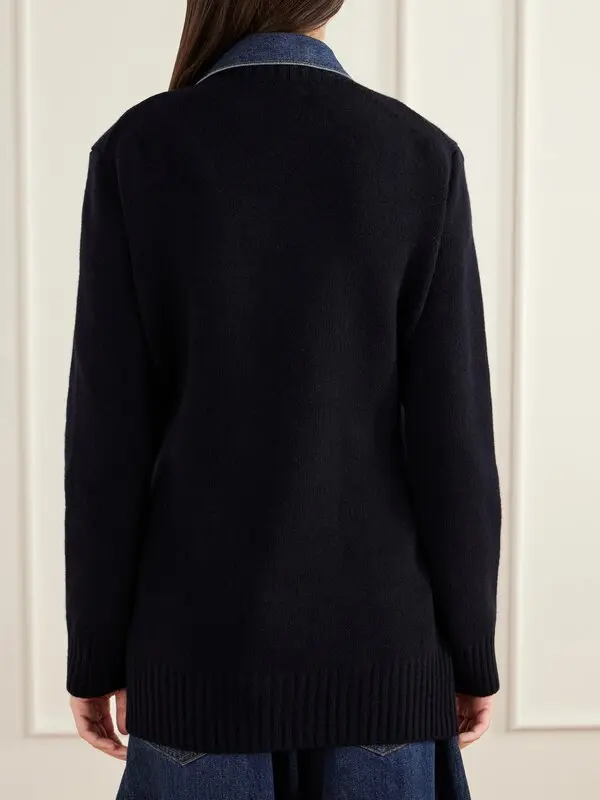 Sacai Denim-trimmed Wool-blend Cardigan