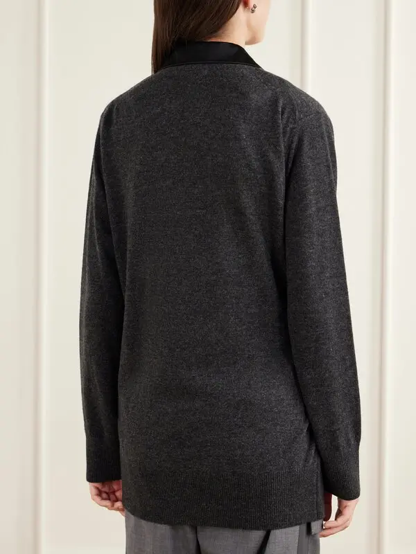 Sacai Layered Satin-trimmed Wool Cardigan