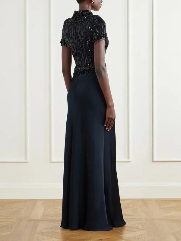Jenny Packham Trinity Beaded Satin Gown - Blue