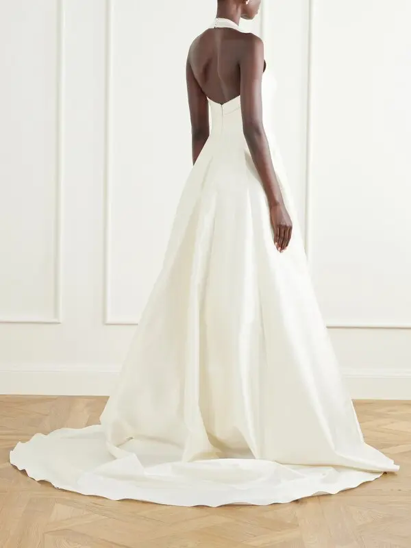 DANIELLE FRANKEL Liz Halterneck Beaded Wool And Silk-blend Twill Halterneck Gown