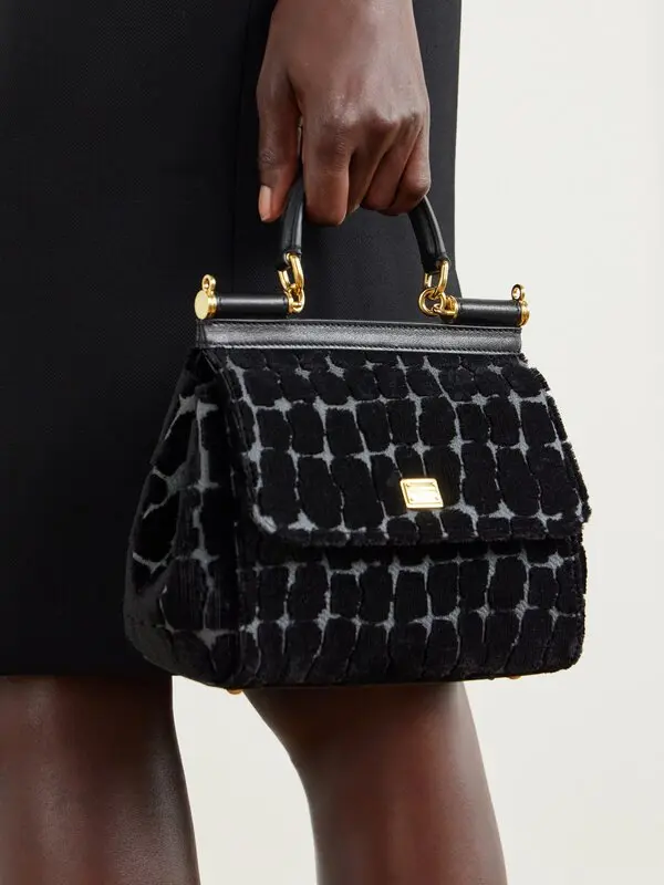Dolce & Gabbana Leather-trimmed Velvet Top-handle Bag