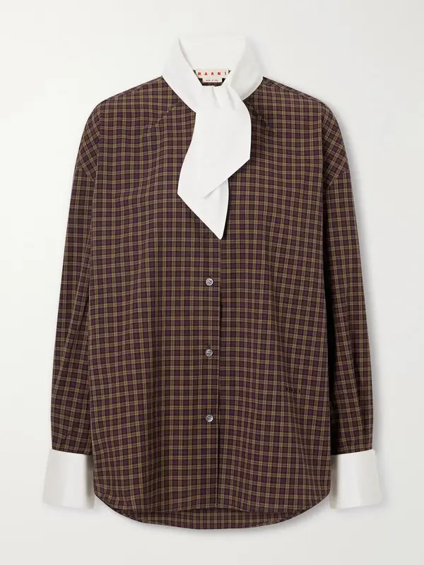 Marni Scarf-detailed Checked Cotton-poplin Shirt