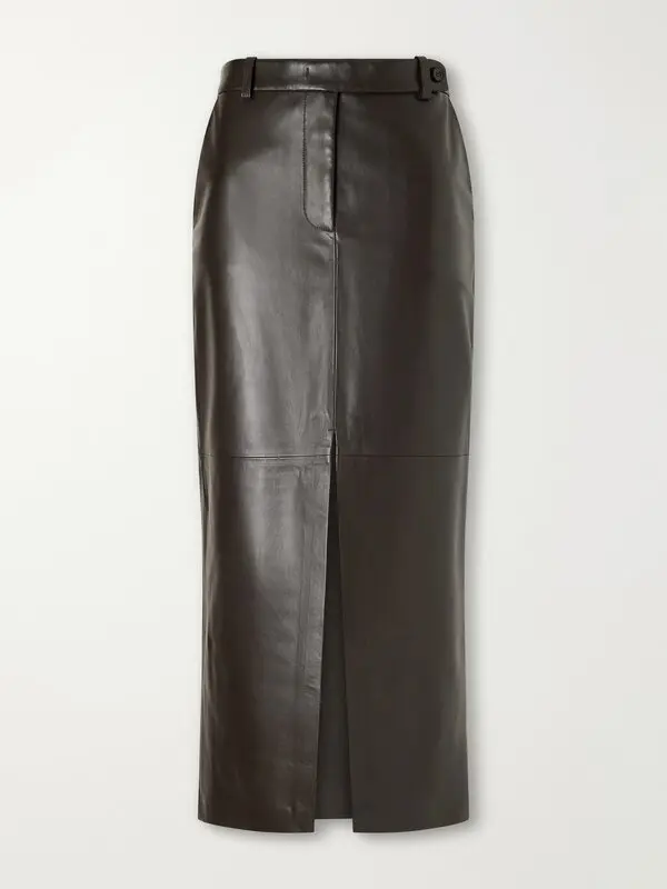Co Double-slit Leather Midi Skirt