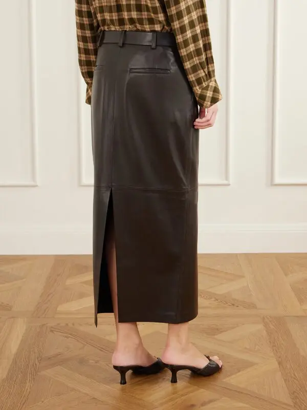 Co Double-slit Leather Midi Skirt