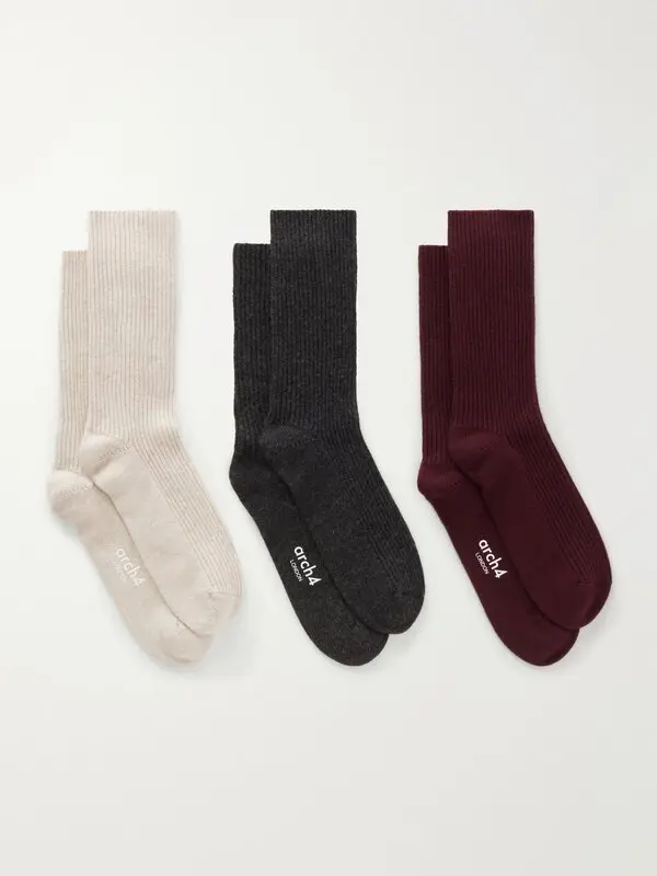 Arch4 Lucia Set Of Three Ribbed Cashmere Socks - Multi