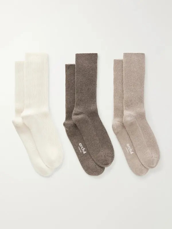 Arch4 Lucia Set Of Three Ribbed Cashmere Socks - Multi