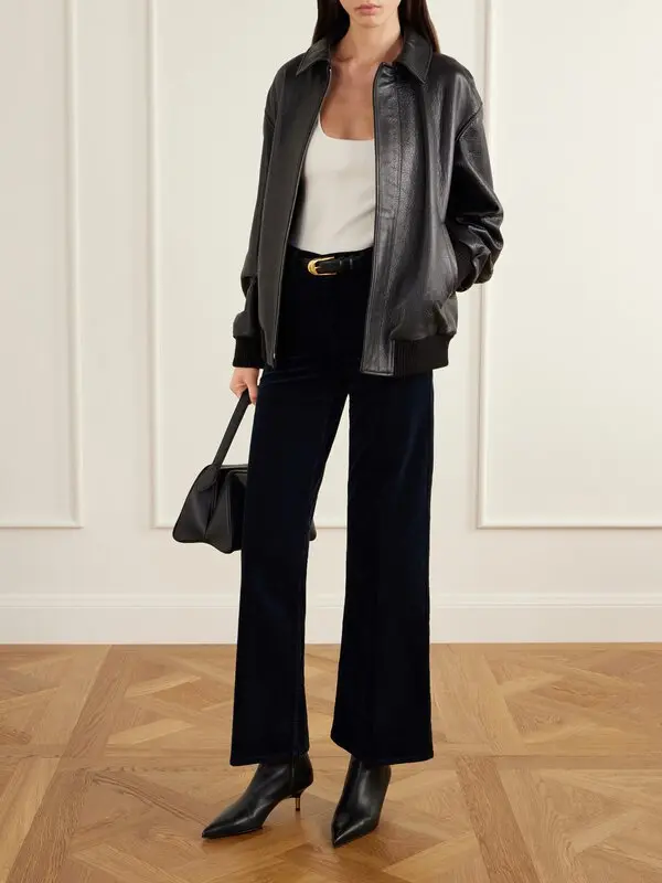 FRAME Le Slim Palazzo Shrunken Pocket Corduory High-rise Wide-leg Pants - Blue
