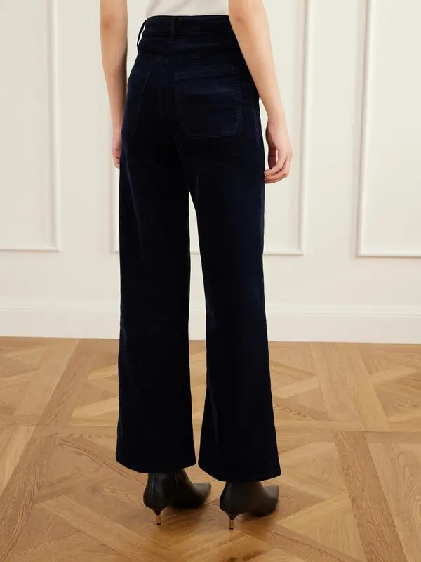 FRAME Le Slim Palazzo Shrunken Pocket Corduory High-rise Wide-leg Pants - Blue