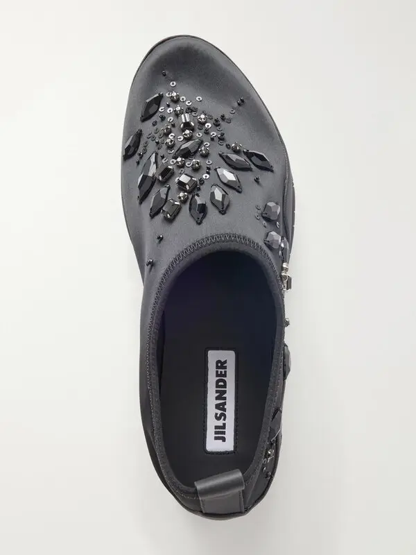 JIL SANDER Elbe Embellished Satin Slip-ons