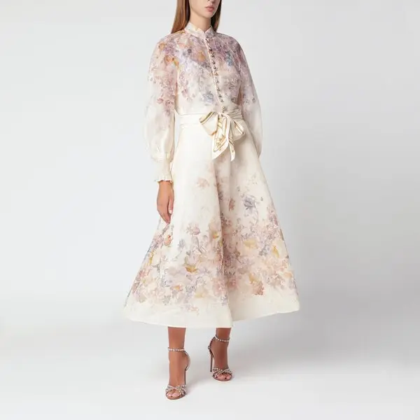 Zimmermann Ascent Cream Linen And Silk Flared Midi Skirt - Multicolor