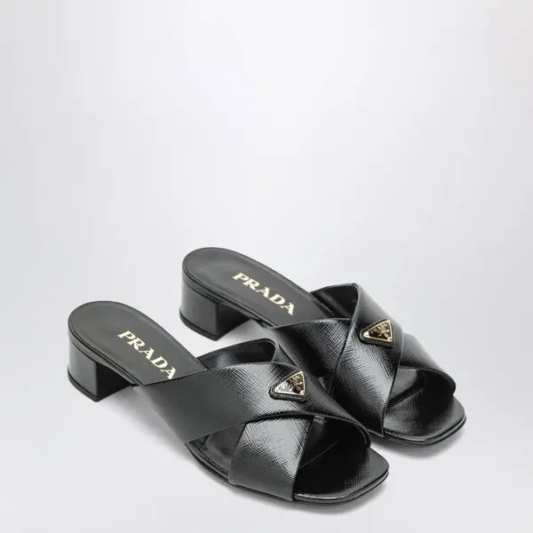 Prada Leather Mules With Triangular Logo
