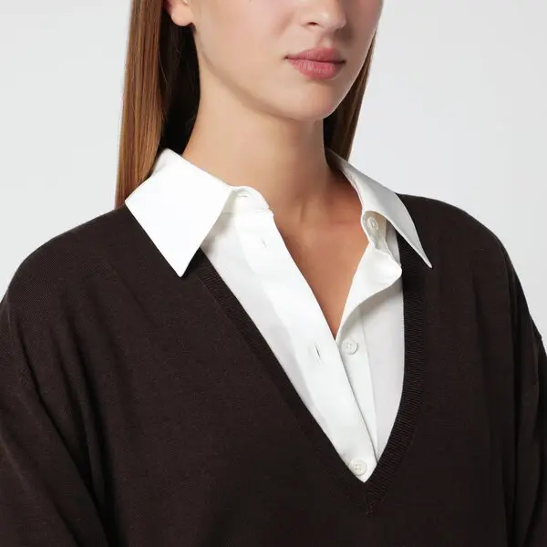 TOTEME V-neck Sweater In Lyocell And Cashmere - Brown