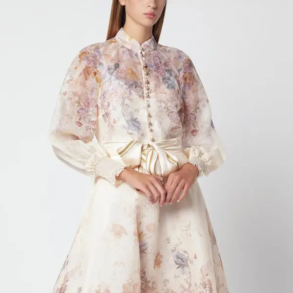 Zimmermann Cream Ascent Blouse In Silk And Linen Blend - Multicolor