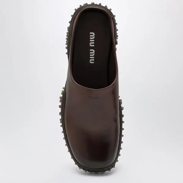 Miu Miu Coffee Leather Mules - Brown