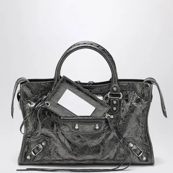 Balenciaga Small Le City Bag In Metallic Leather - Grey