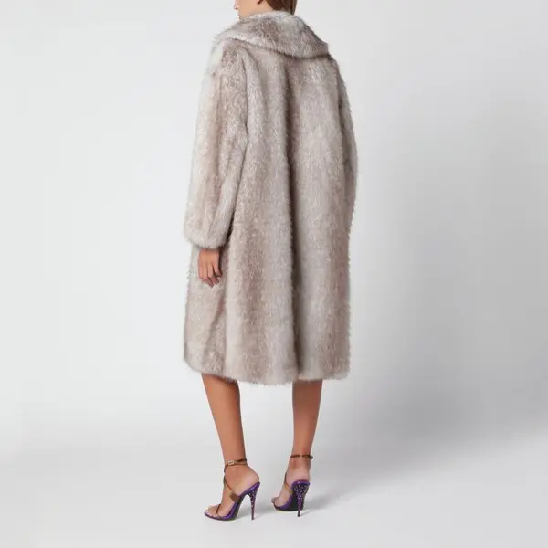 SWORD 6644 Pearl Beige Faux Fur Coat - Grey