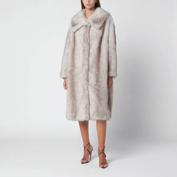 SWORD 6644 Pearl Beige Faux Fur Coat - Grey
