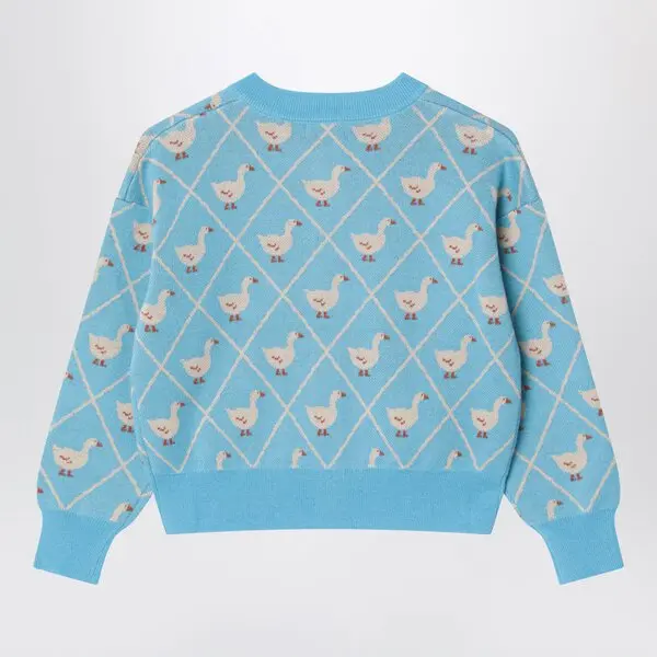 TINYCOTTONS Light Blue Wool-blend Cardigan With Goose Pattern