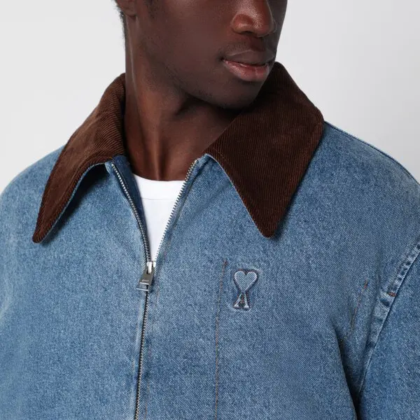 AMI Paris Faded-effect De Coeur Denim Jacket - Blue