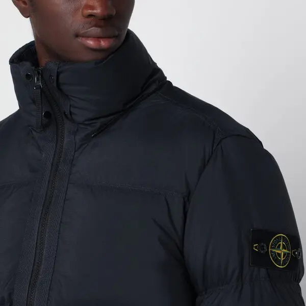 Stone Island Navy Zip-up Down Jacket In Ripstop Nylon